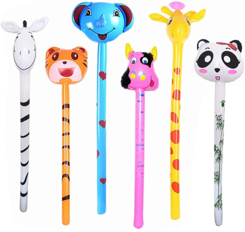 6pcs Inflatable Animals Stick With Sound Jungle Animals Inflatable ...