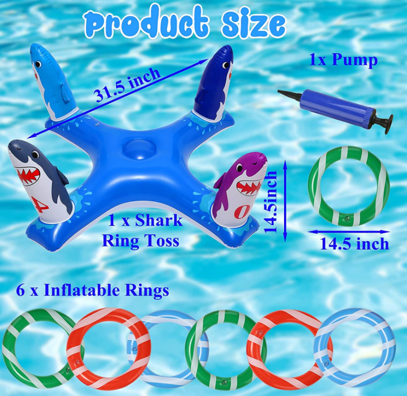 Inflatable Shark Flamingo Pool Ring Toss Games Toys, Floating Swimming ...