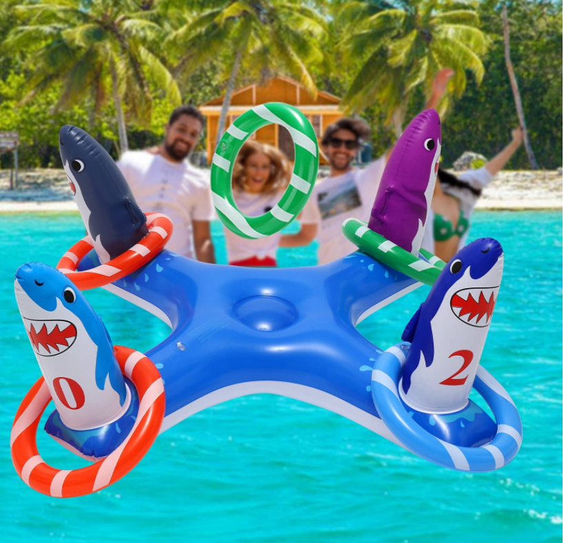 Inflatable Shark Flamingo Pool Ring Toss Games Toys, Floating Swimming ...