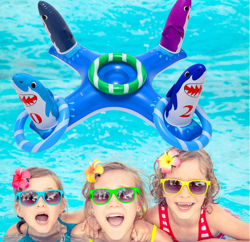 Inflatable Shark Flamingo Pool Ring Toss Games Toys, Floating Swimming ...